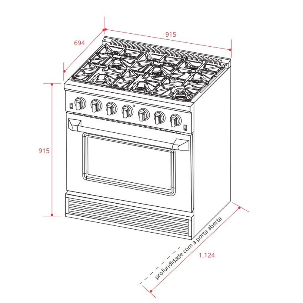 FOGÃO ELETTROMEC PROFISSIONAL EM INOX A GÁS E FORNO A GÁS 36 POLEGADAS ...